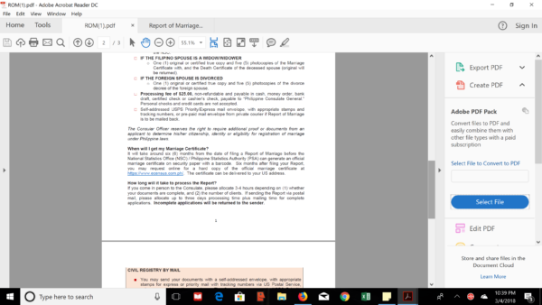 Report of marriage| Legal Document|Philippine Embassy| California U.S|