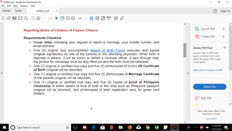 Report of Birth (ROB); PH Consulate San Francisco,CA * I fill life